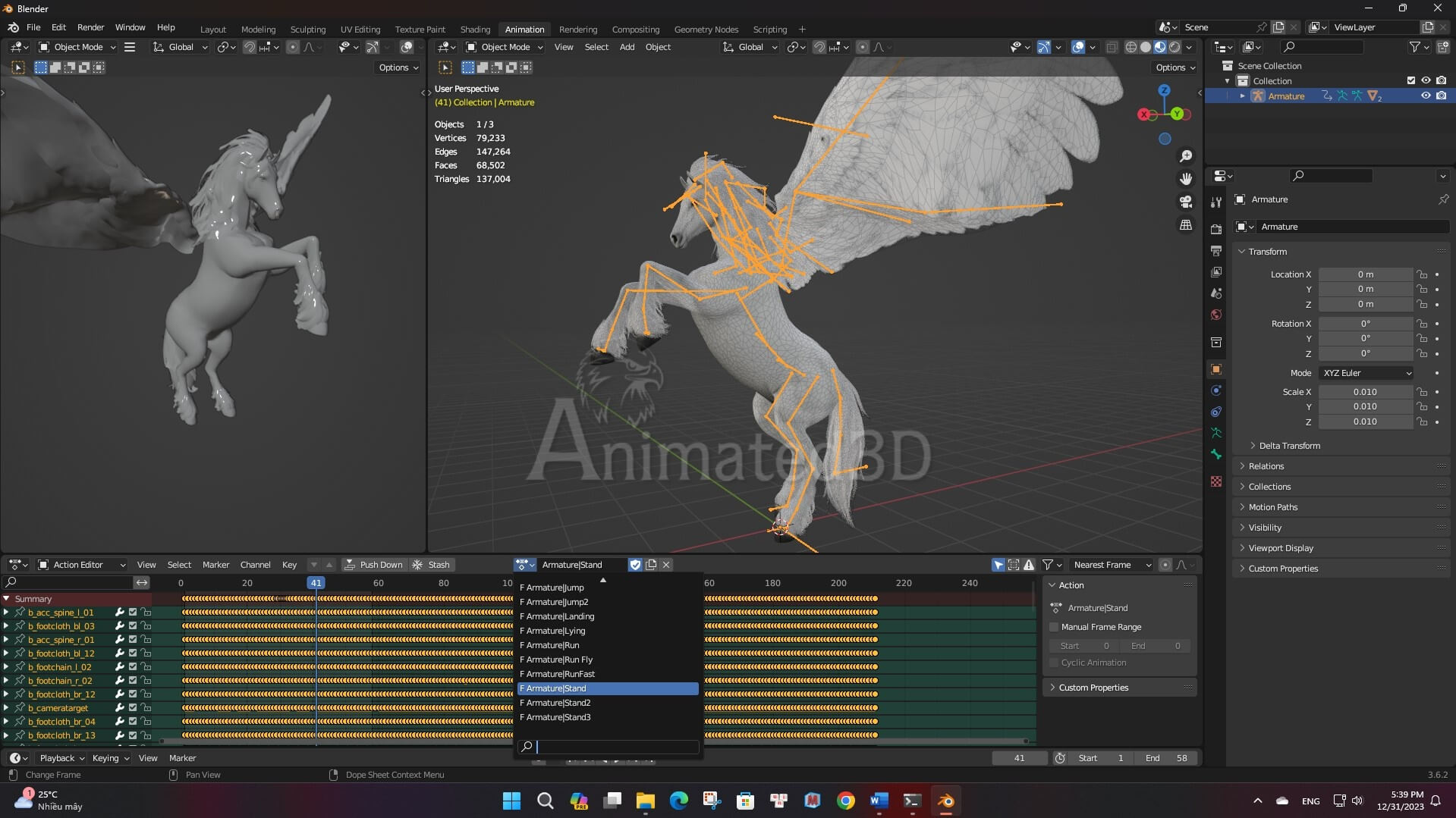 Pegasus A1 Animated - 3D Model by Animated3d