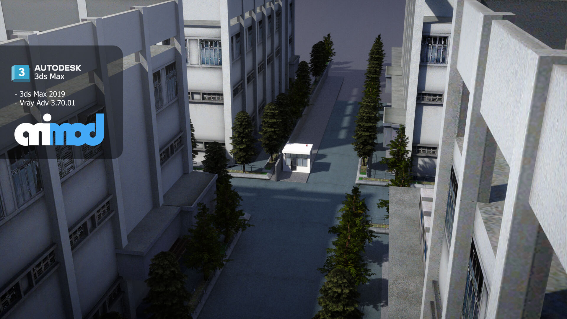 Apartment Complex With Guard Booth - 3D Model by animod