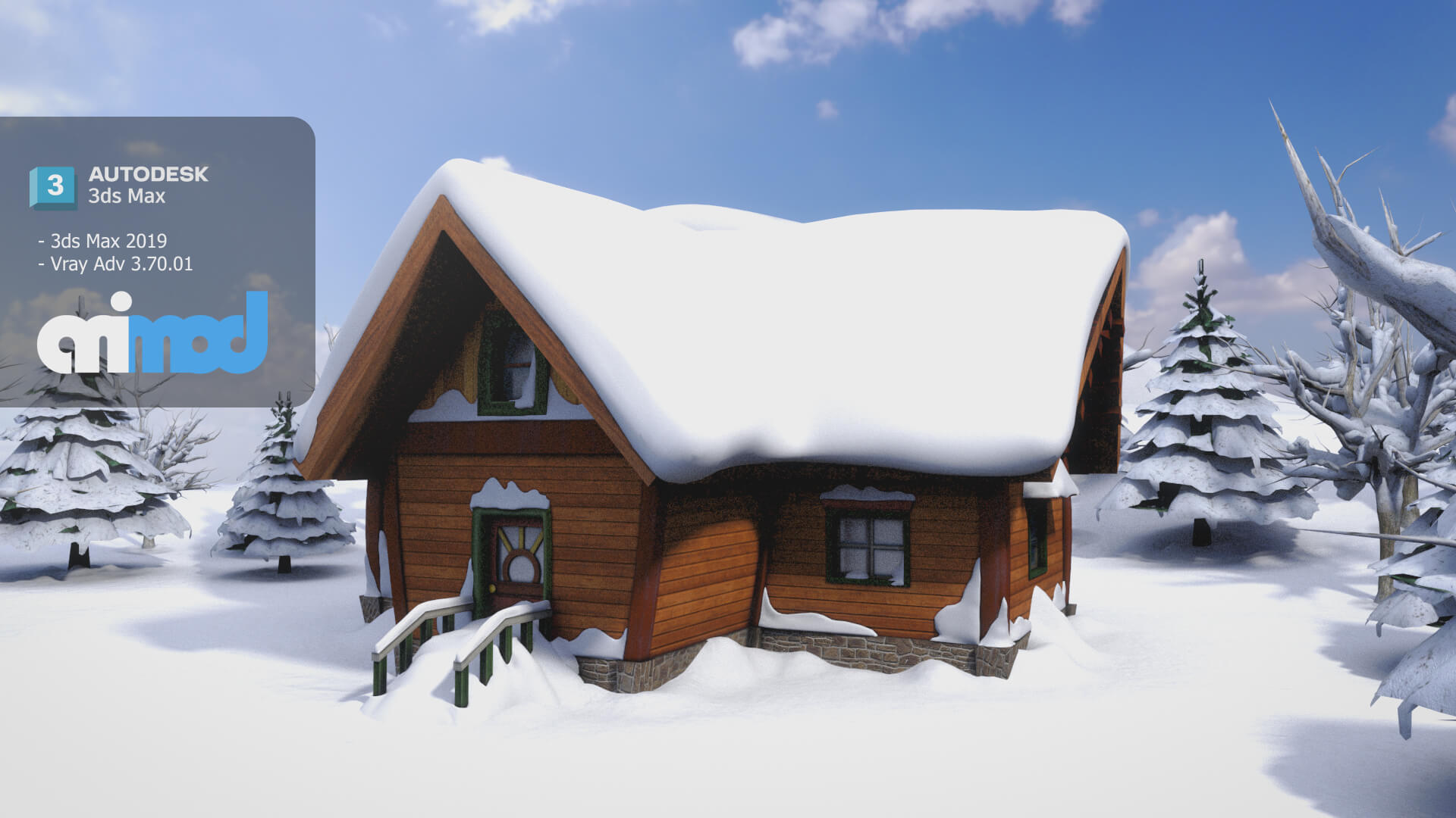 Cartoon Winter Wooden Houses - 3D Model by animod