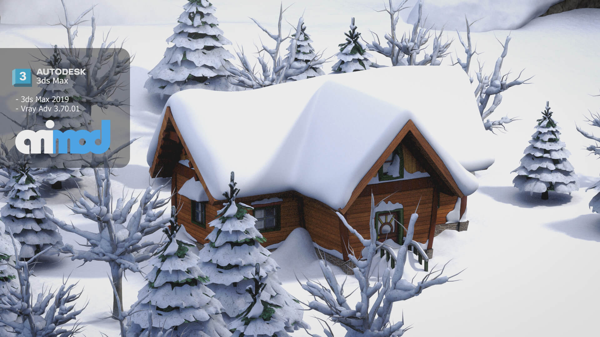 Cartoon Winter Wooden Houses - 3D Model by animod