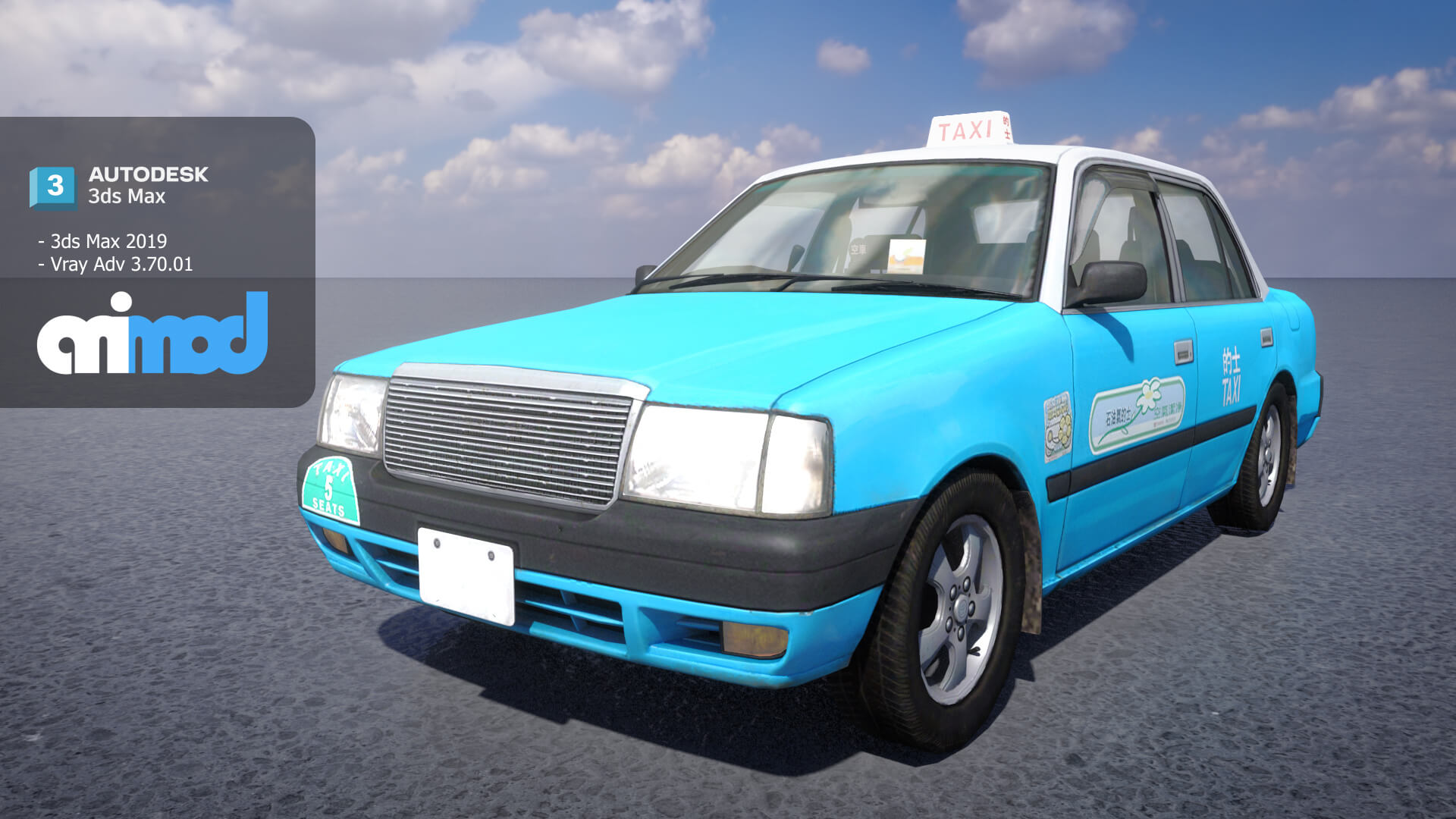 Hongkong Taxi Blue - 3D Model by animod