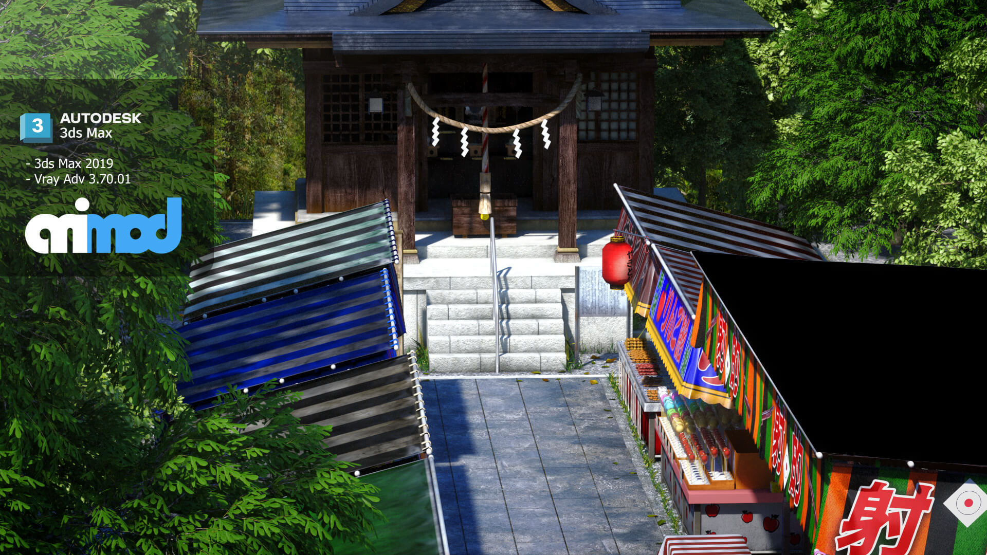 Japan Shrine Temple With Vendors - 3D Model by animod
