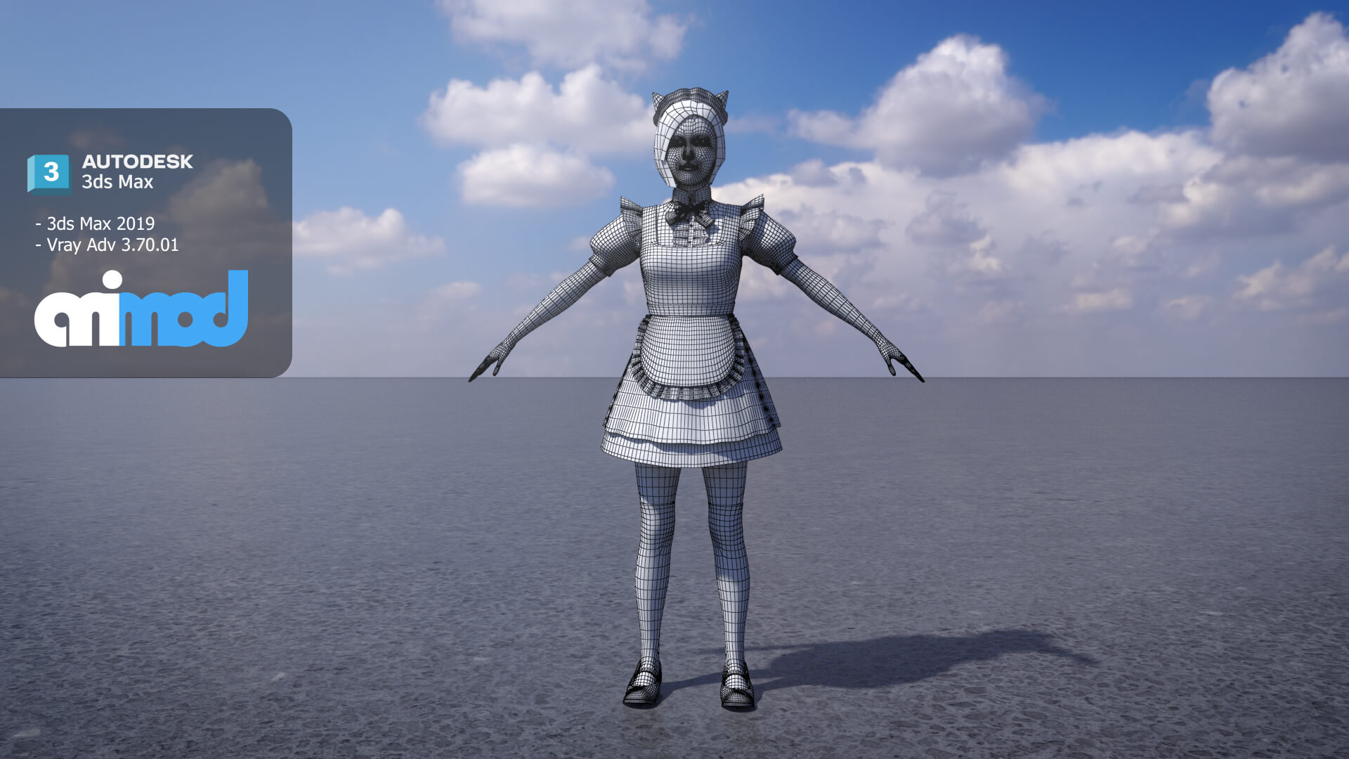 Japanese Maid Outfit Girl 0004 - 3D Model by animod