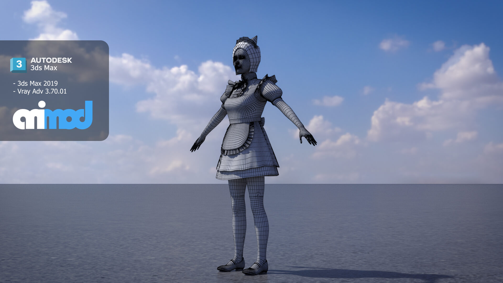 Japanese Maid Outfit Girl 0004 - 3D Model by animod