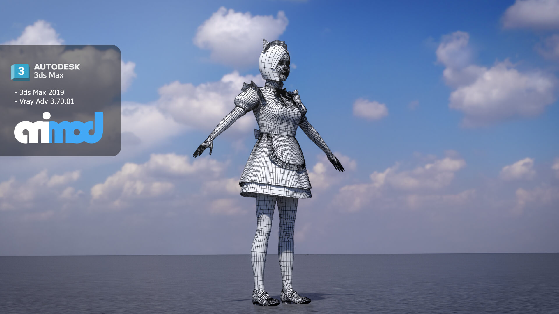 Japanese Maid Outfit Girl 0004 - 3D Model by animod