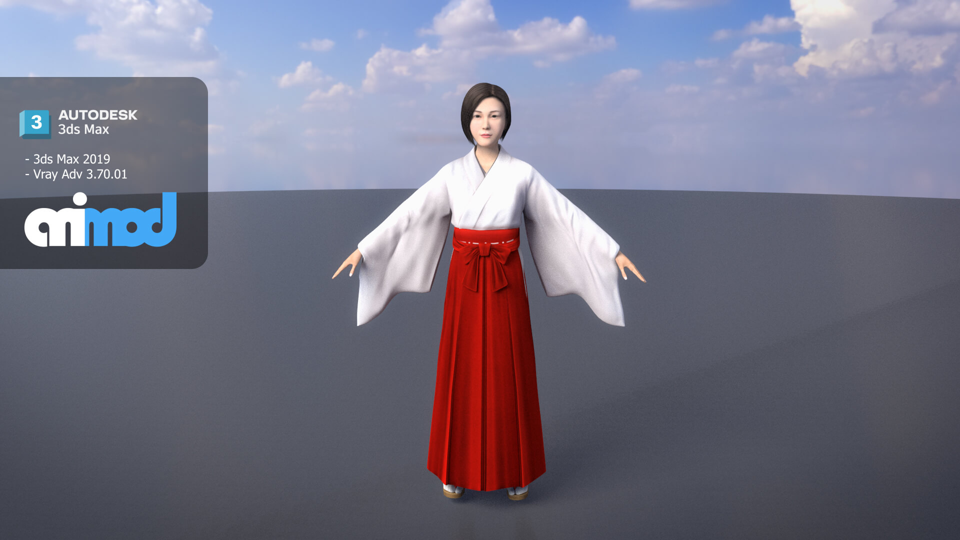Japanese Miko - 3D Model by animod