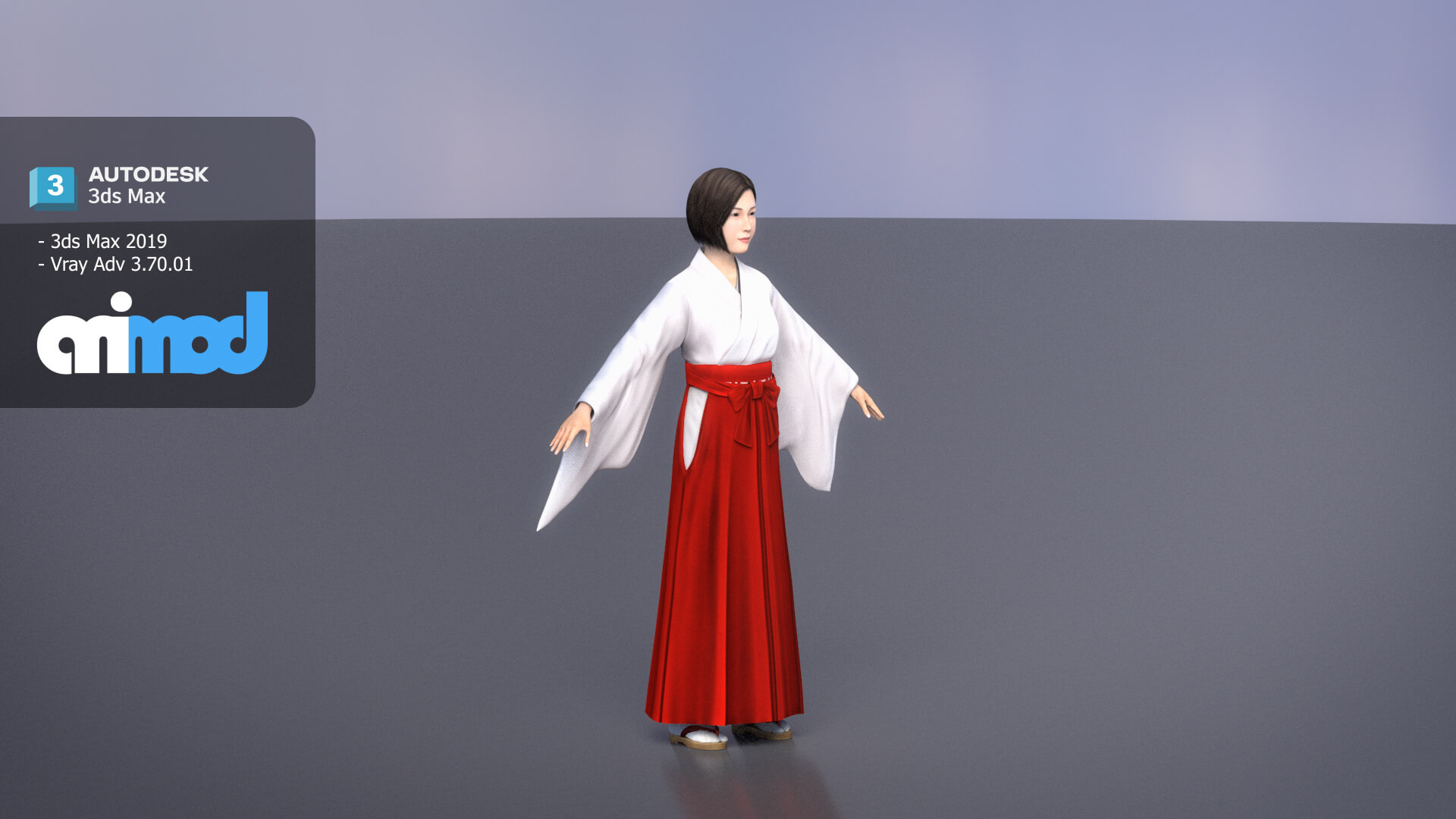 Japanese Miko - 3D Model by animod