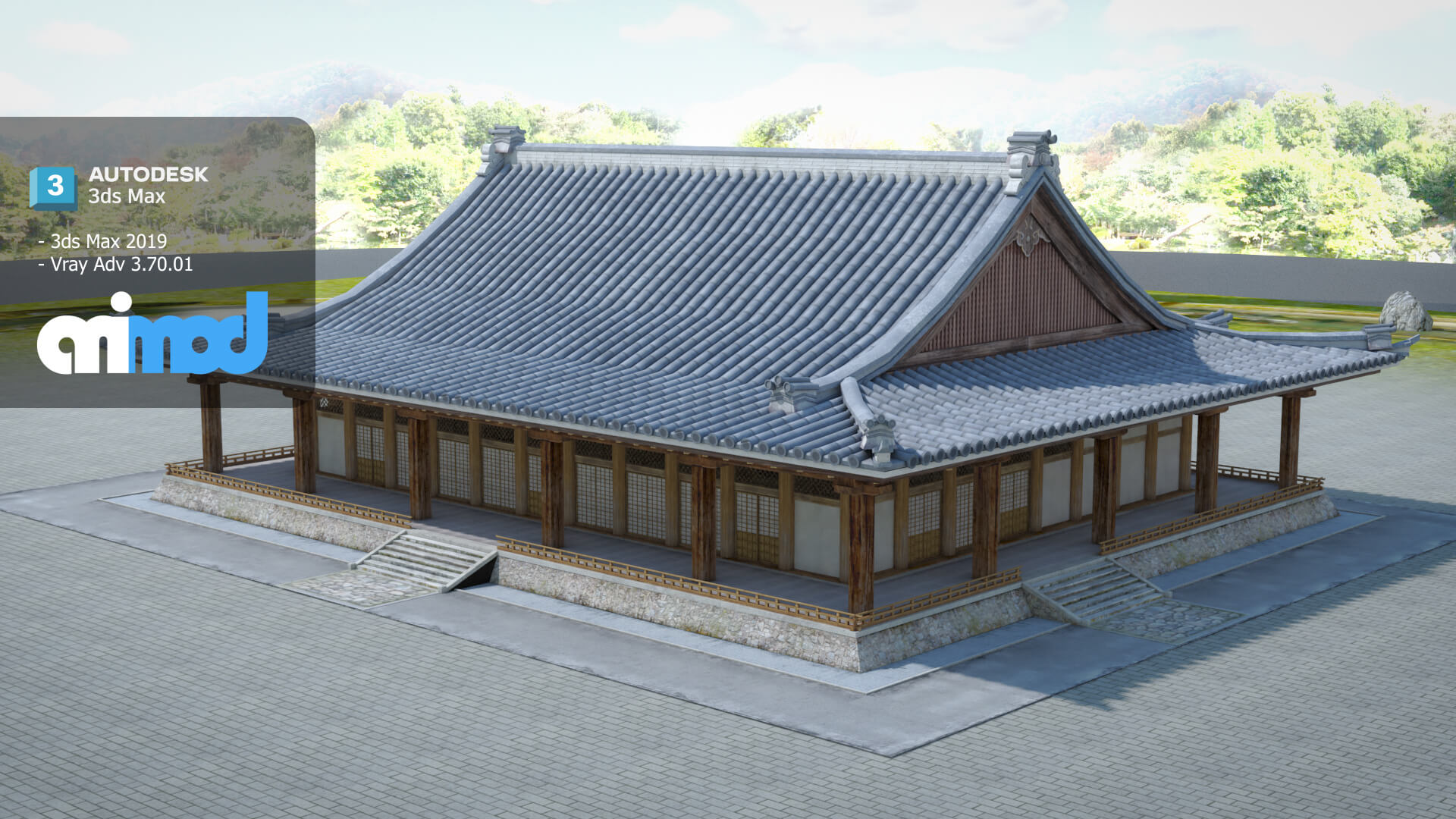 Japanese Temple With Interior Scene - 3D Model by animod