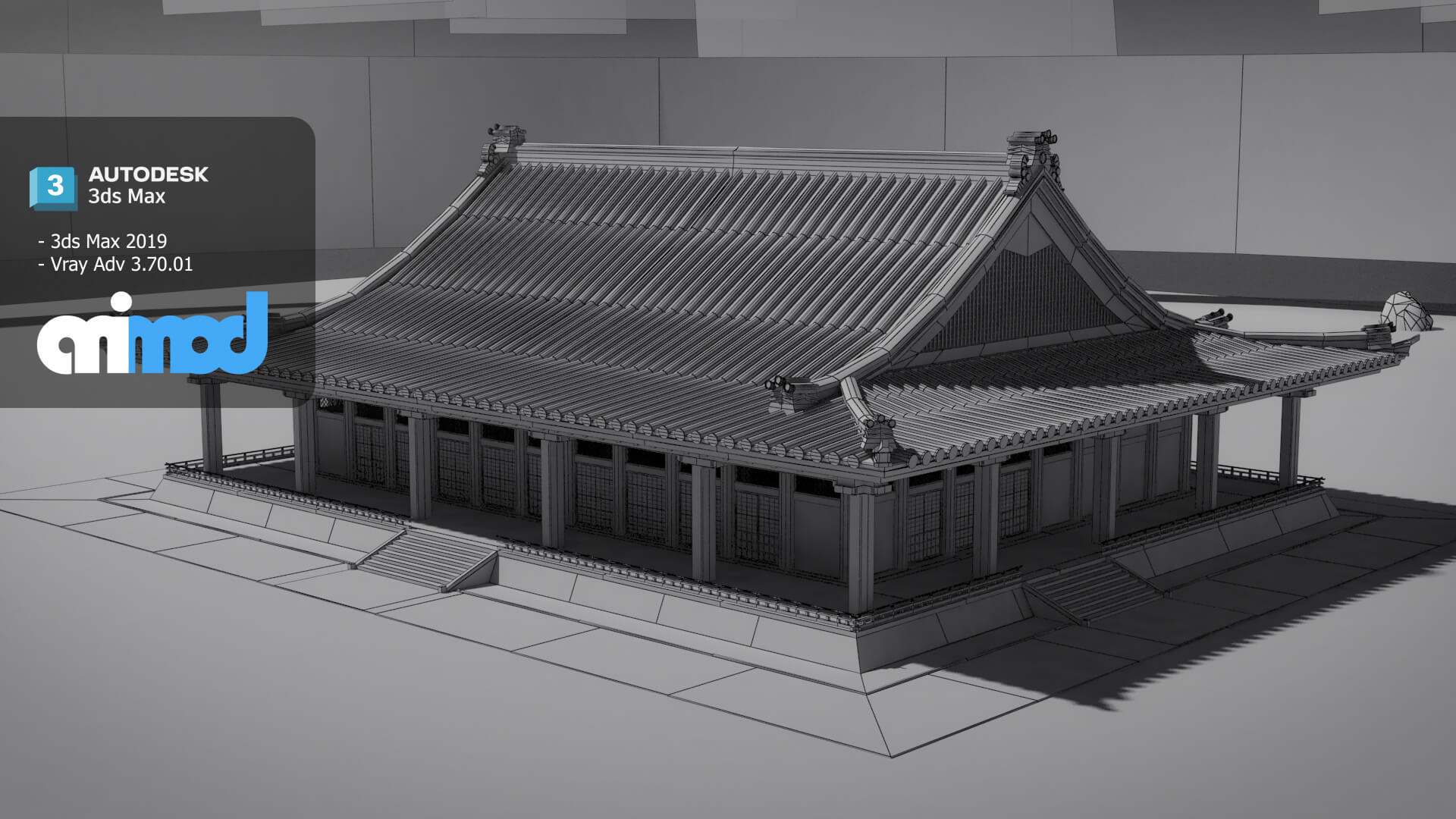 Japanese Temple With Interior Scene - 3D Model by animod