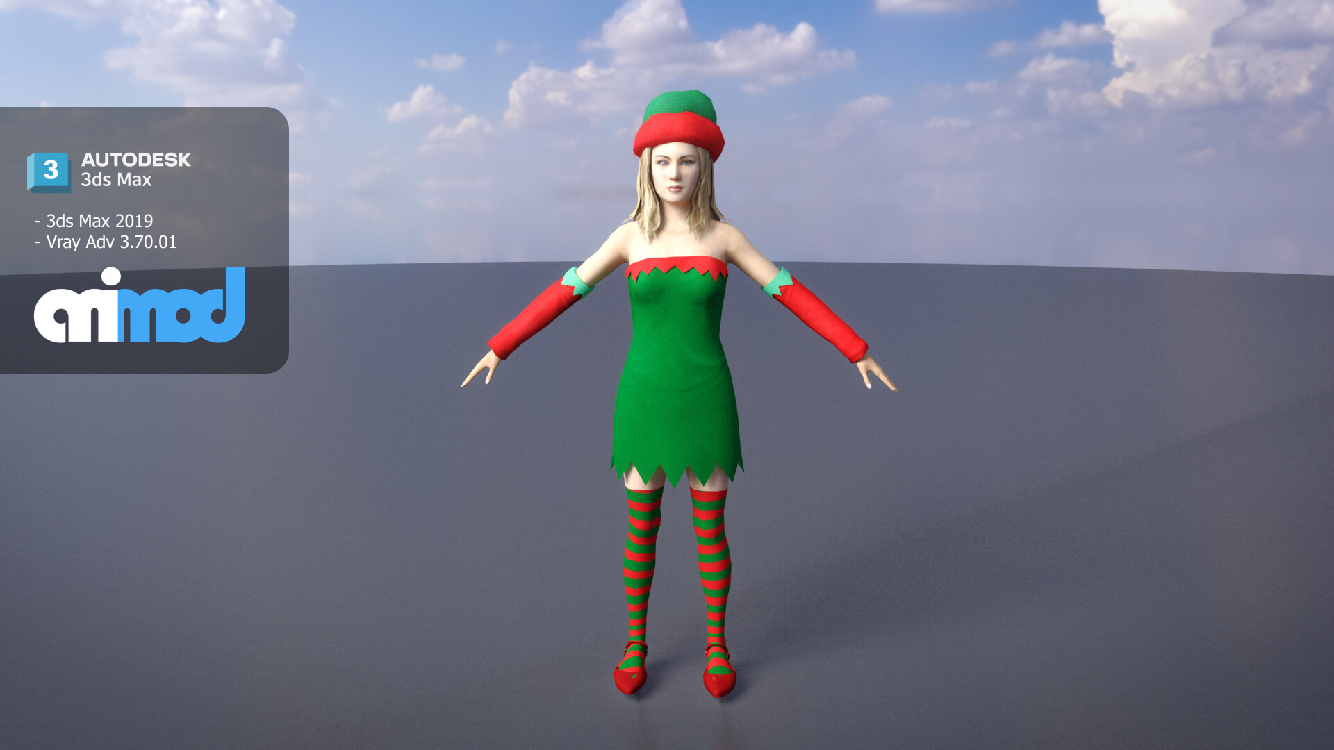 Lady in Christmas Costume - 3D Model by animod