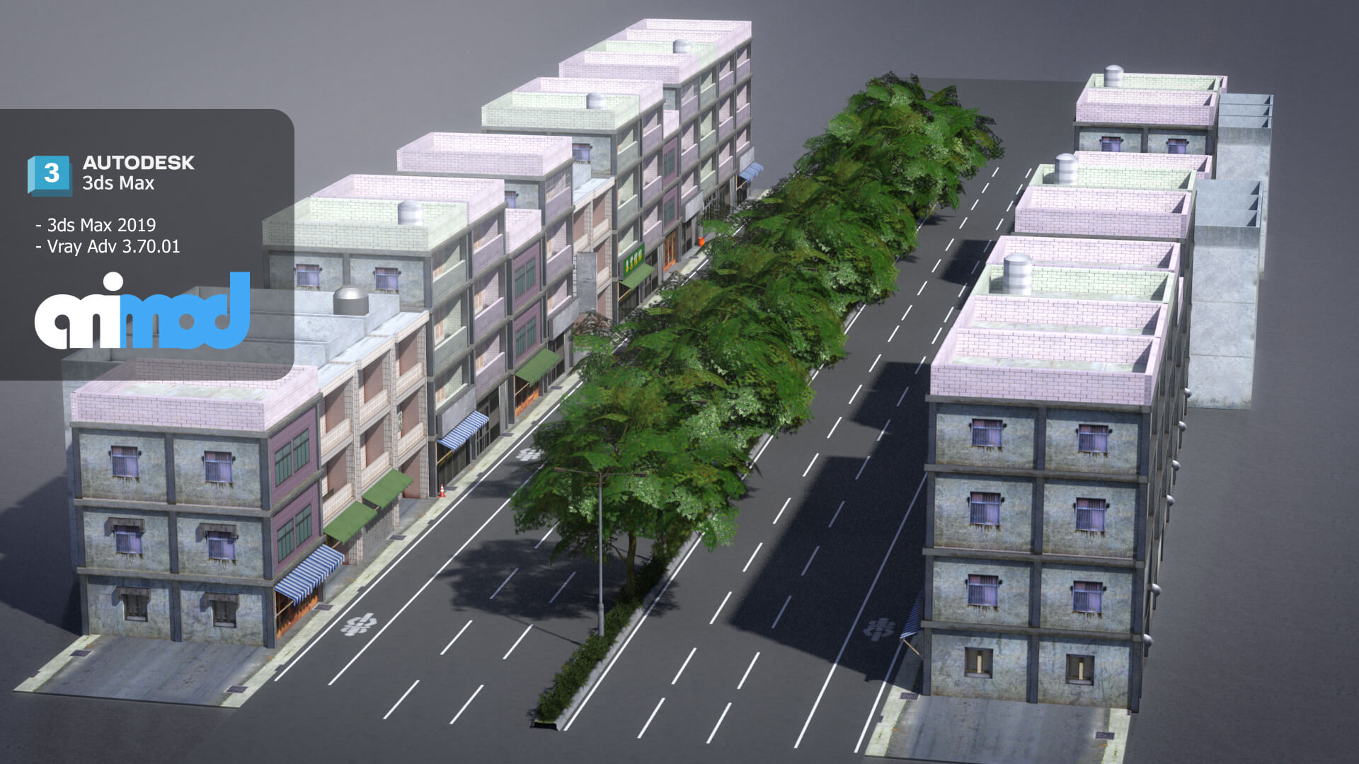 Suburbs Street 001 - 3D Model by animod