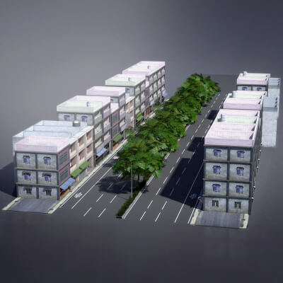 Suburbs Street 001 - 3D Model by animod