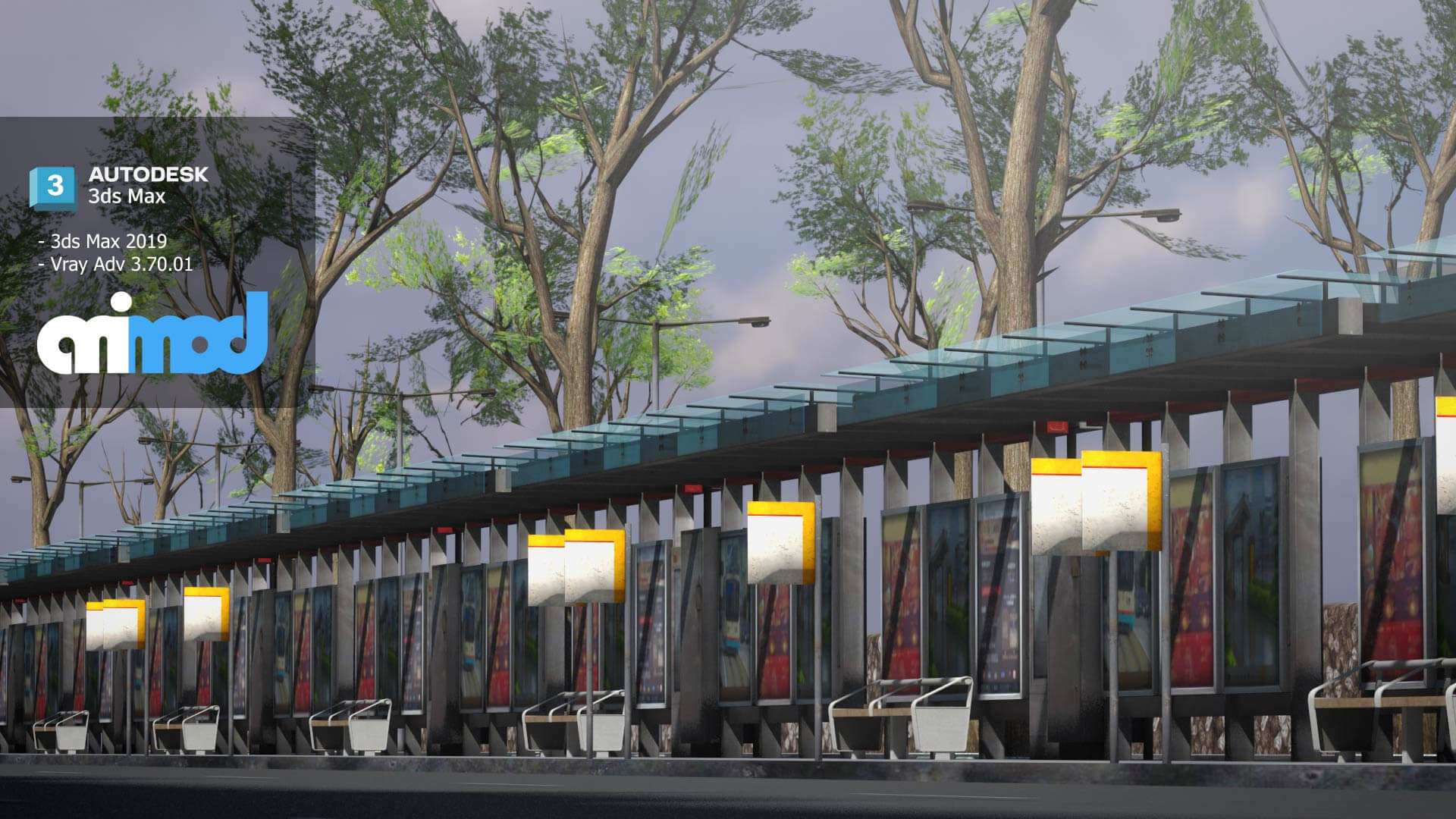 Tw Street Bus Stop - 3D Model by animod