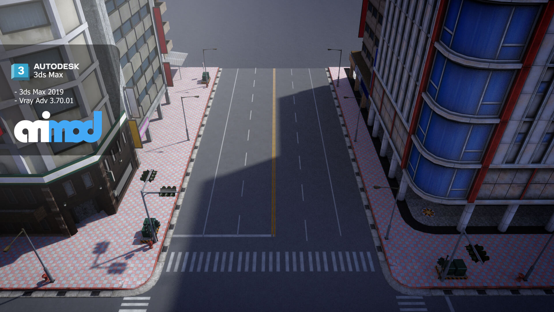 Tw Street T Intersection 01 - 3D Model by animod
