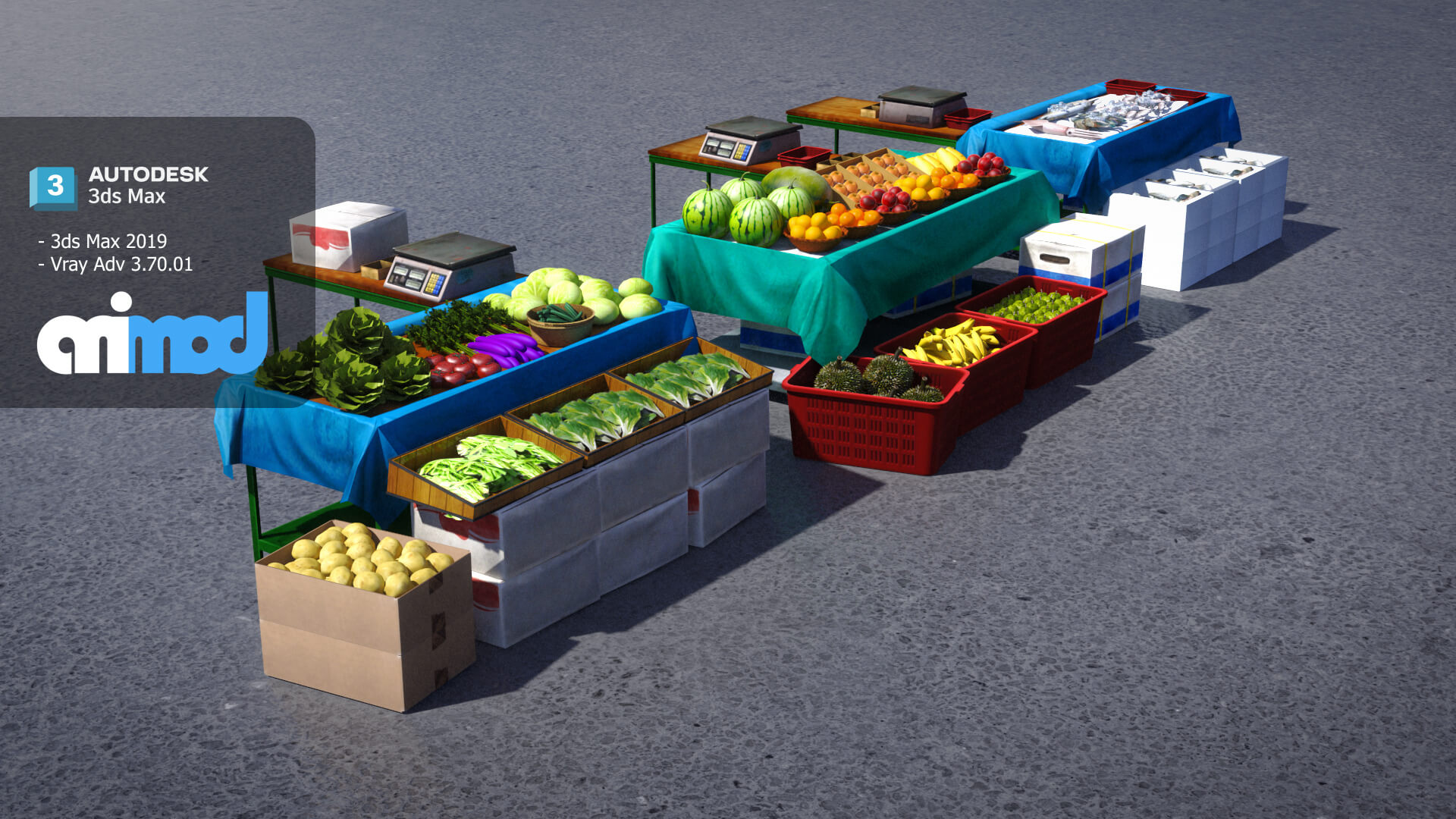 Vegetable Stand Market - 3D Model by animod