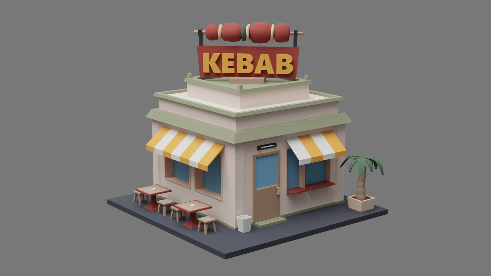 Low Poly Kebab Cafe - 3D Model by annalev