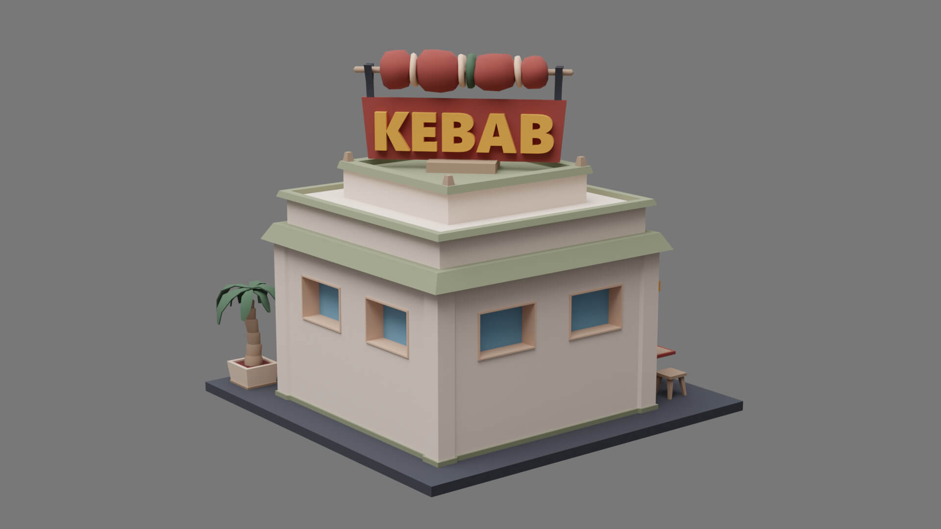 Low Poly Kebab Cafe - 3D Model by annalev