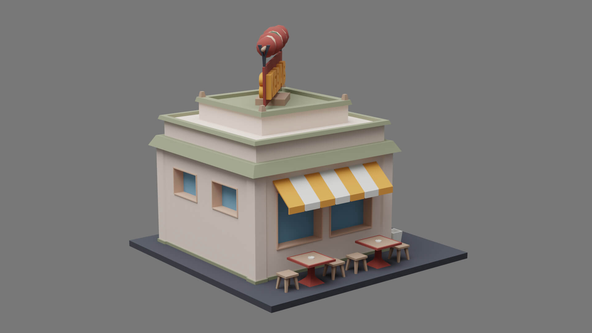Low Poly Kebab Cafe - 3D Model by annalev