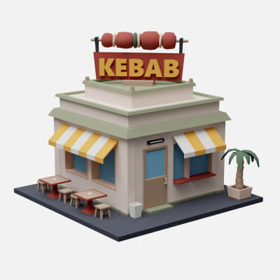 Low Poly Kebab Cafe - 3D Model by annalev