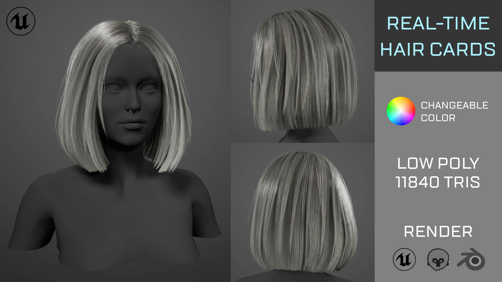 Real-Time Hair Cards - Long Bob Straight Hairstyle 3D Model by annalev