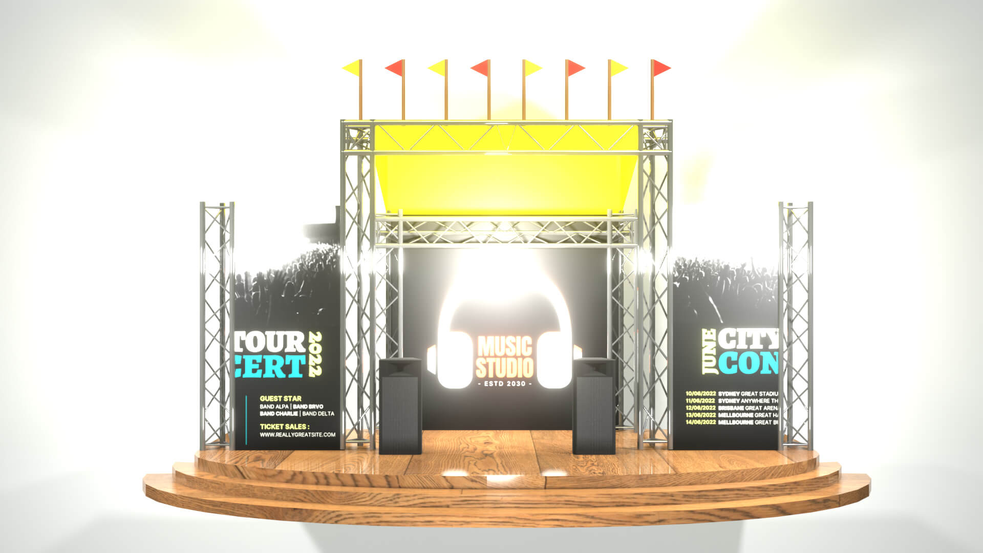 A Stage With Speakers and Signs - 3D Model by Annandakumar