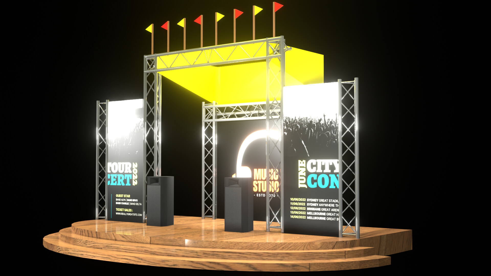 A Stage With Speakers and Signs - 3D Model by Annandakumar