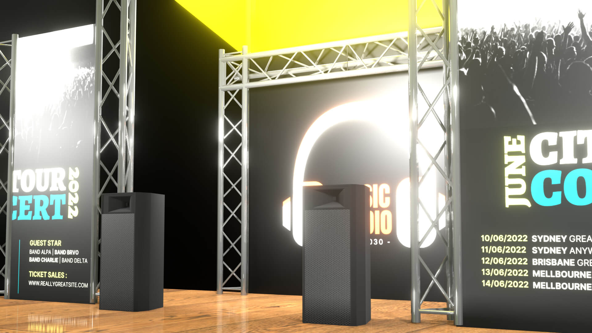 A Stage With Speakers and Signs - 3D Model by Annandakumar