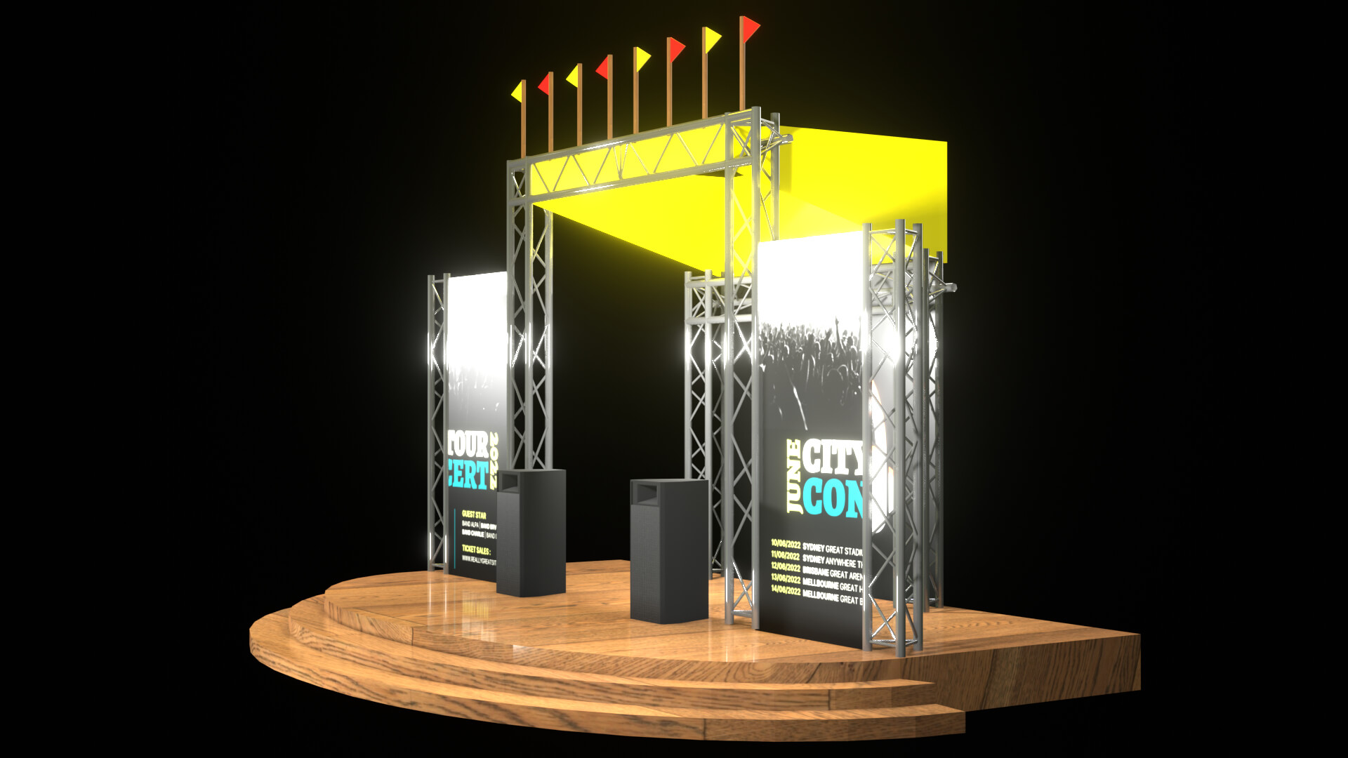 A Stage With Speakers and Signs - 3D Model by Annandakumar
