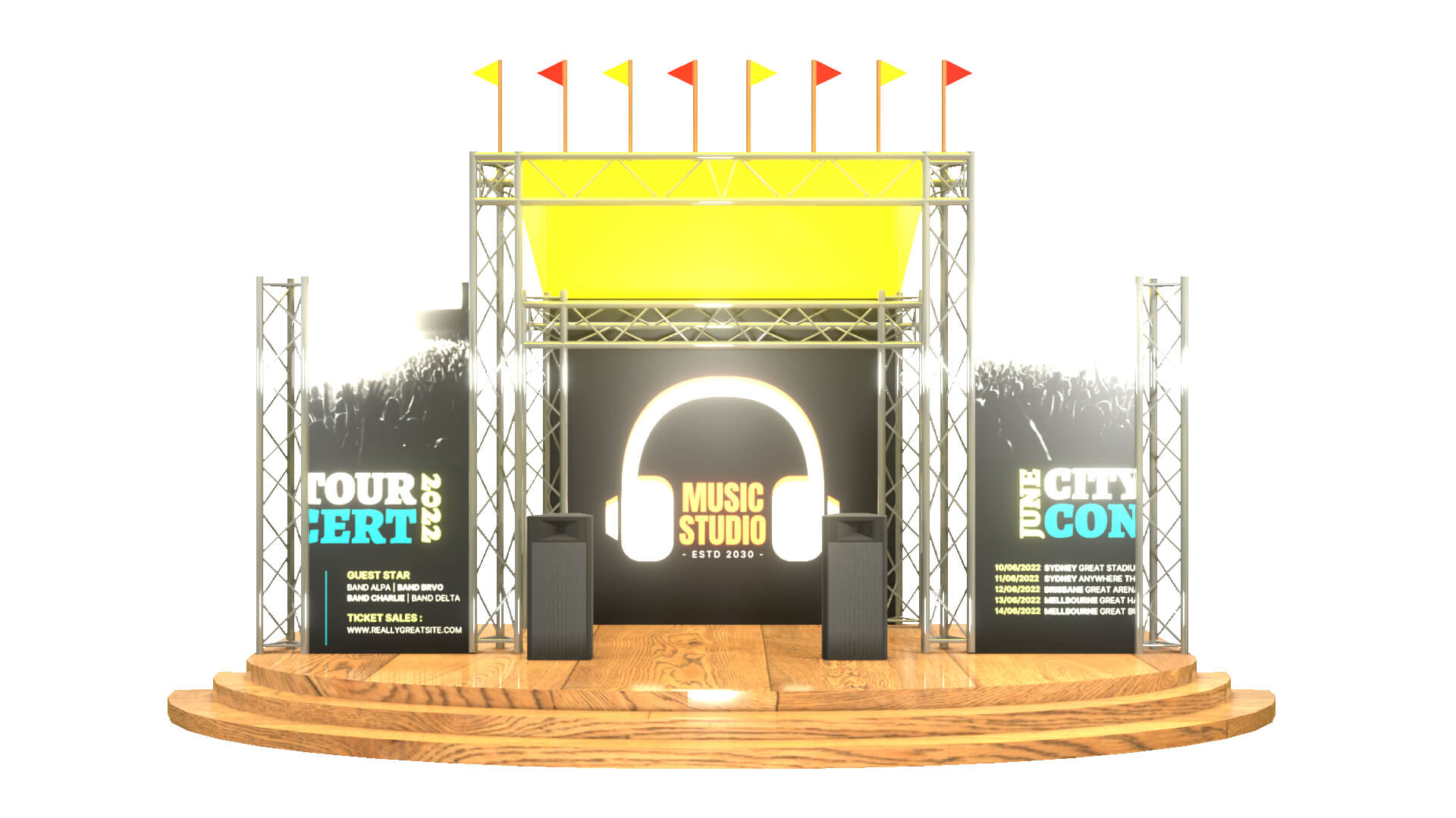 A Stage With Speakers and Signs - 3D Model by Annandakumar