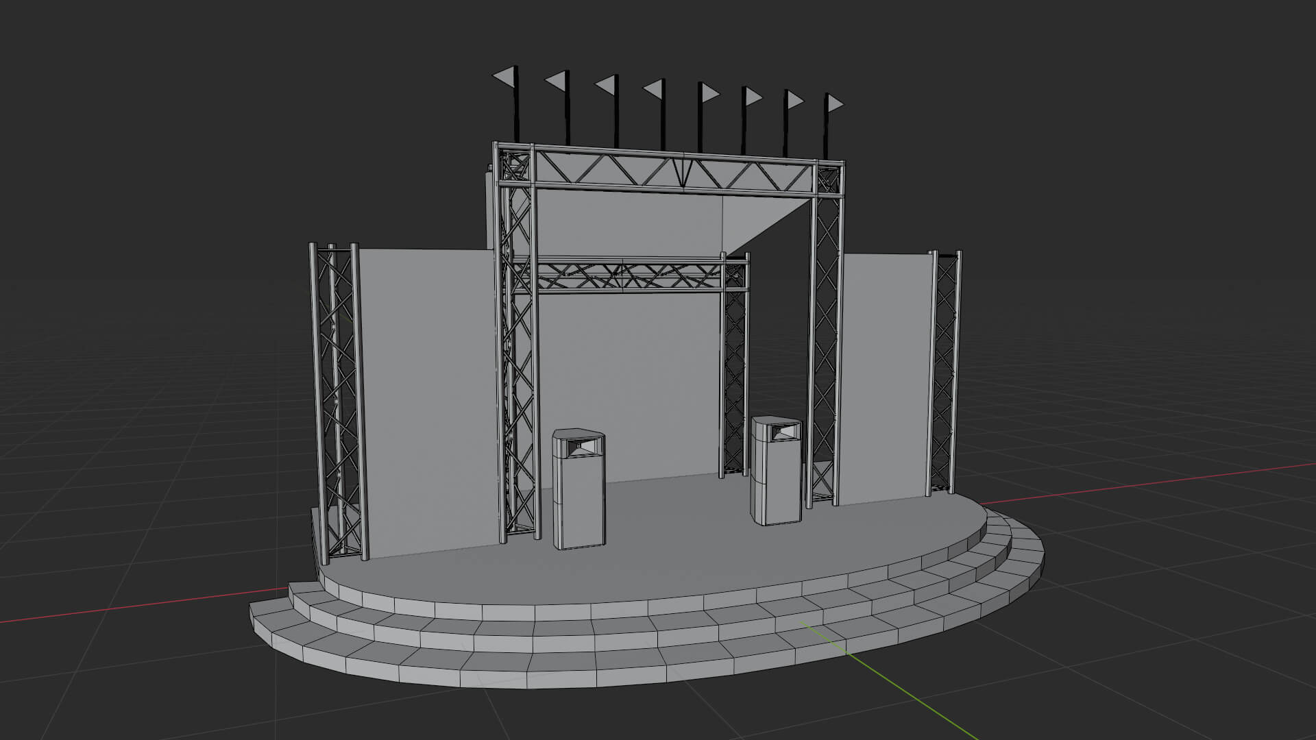 A Stage With Speakers and Signs - 3D Model by Annandakumar