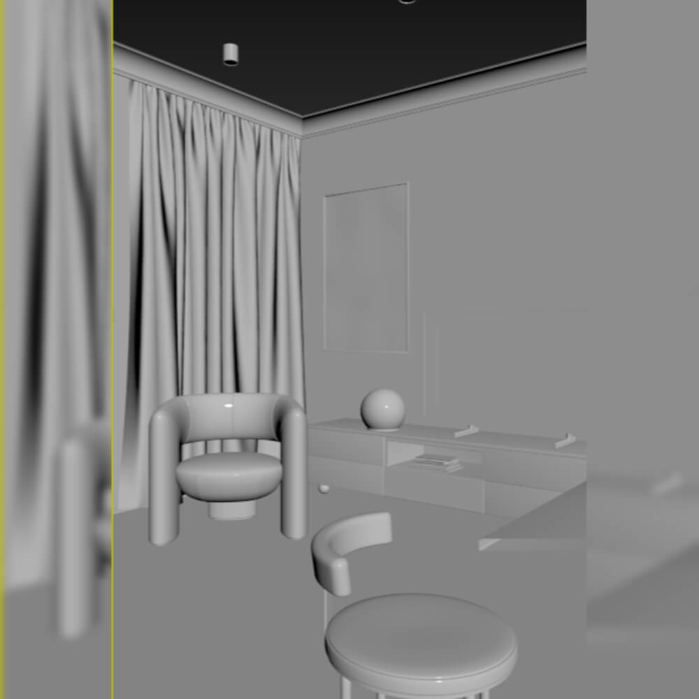 Living Room With Kitchen No Texture - 3D Model by annaoshedchenko