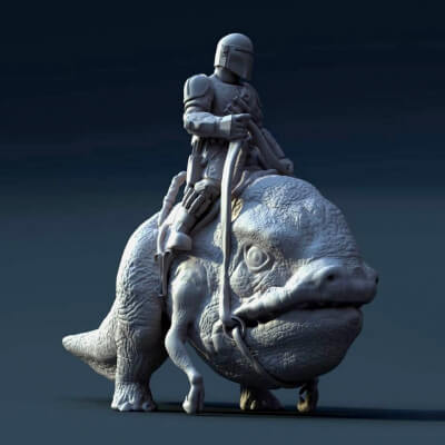 Mando Riding a Blurrg - 3D Model by annwilde88