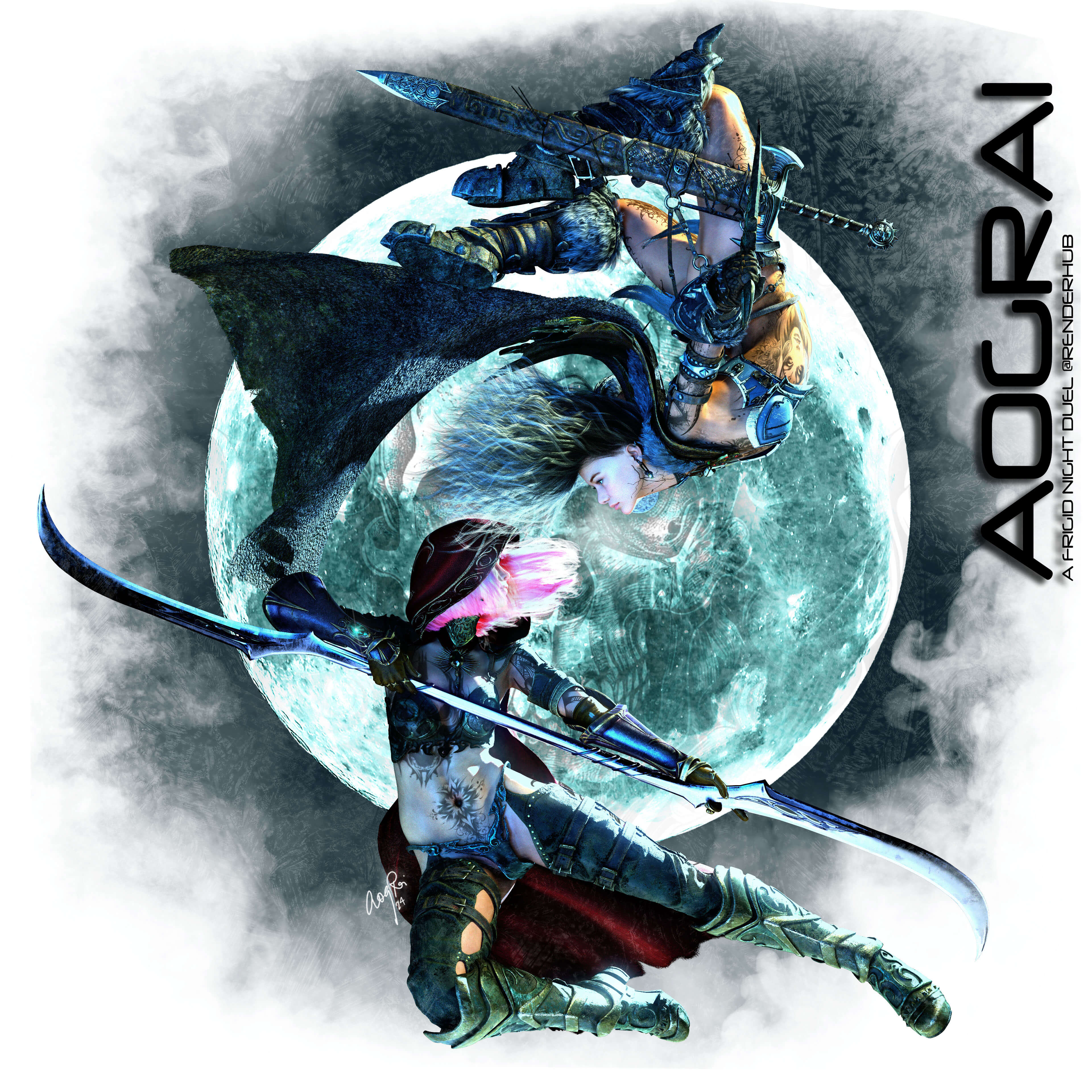 A FRIGID NIGHT DUEL 3D Render, Digital Art by aograi