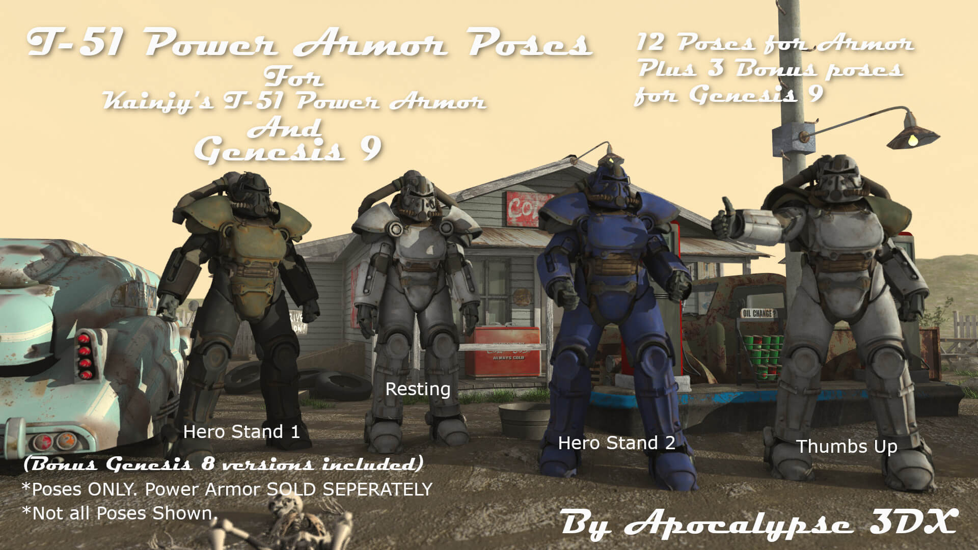 T-51 Power Armor Poses for Kainjy's Power Armor and G9 Daz Content by Apocalypse3DX