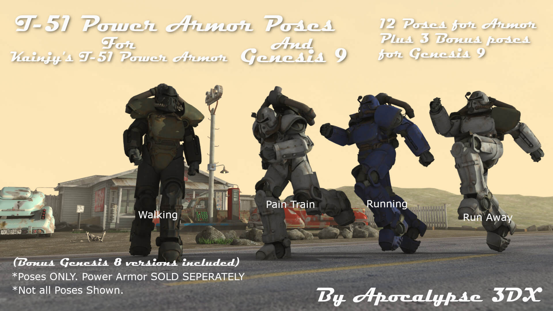 T-51 Power Armor Poses for Kainjy's Power Armor and G9 Daz Content by Apocalypse3DX
