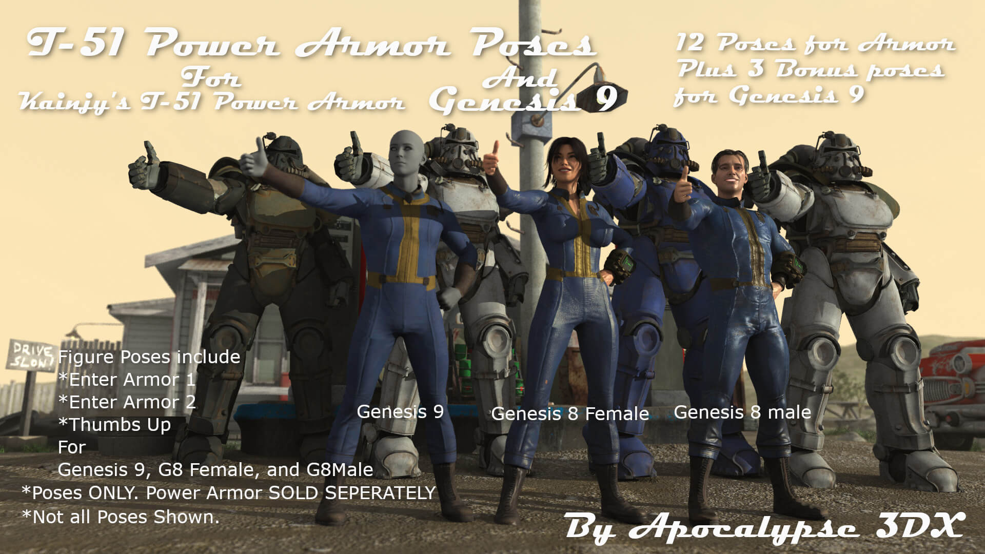 T-51 Power Armor Poses for Kainjy's Power Armor and G9 Daz Content by Apocalypse3DX
