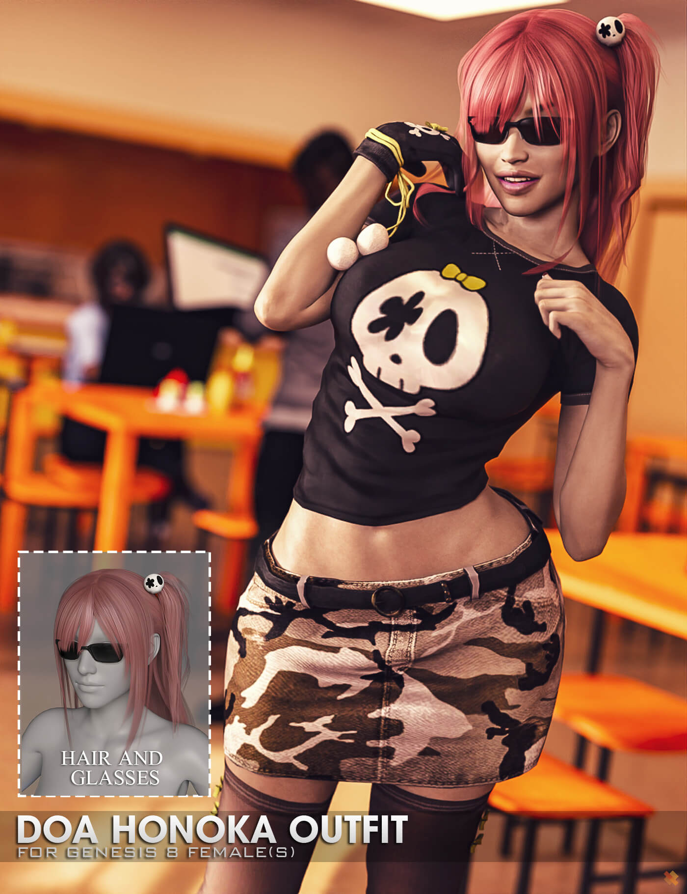 DOA Honoka Outfit (Hair & Glasses) for G8F - Daz Content by Appeal 2 Audacity