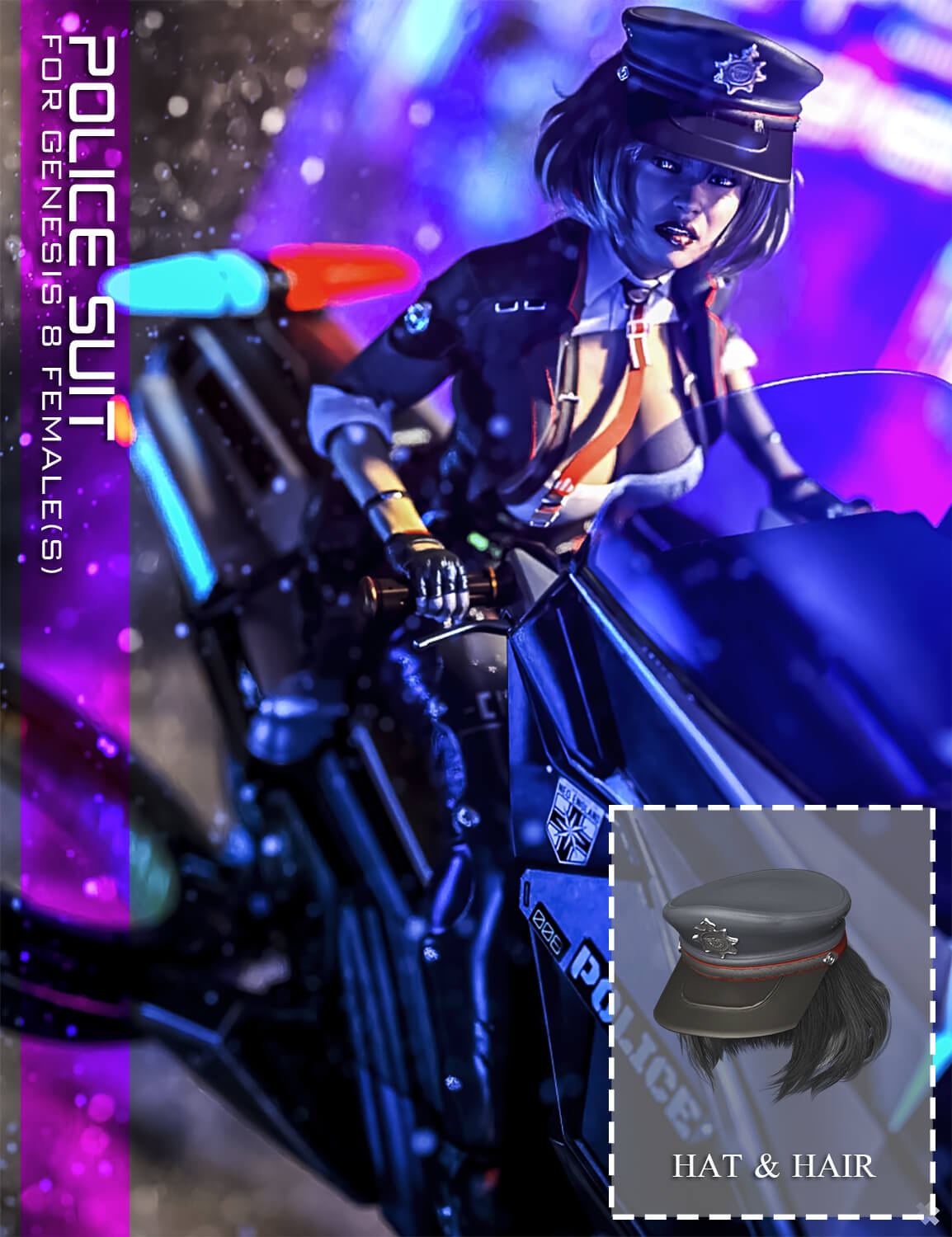 Police Suit (Hat & Hair) for G8F - Daz Content by Appeal 2 Audacity
