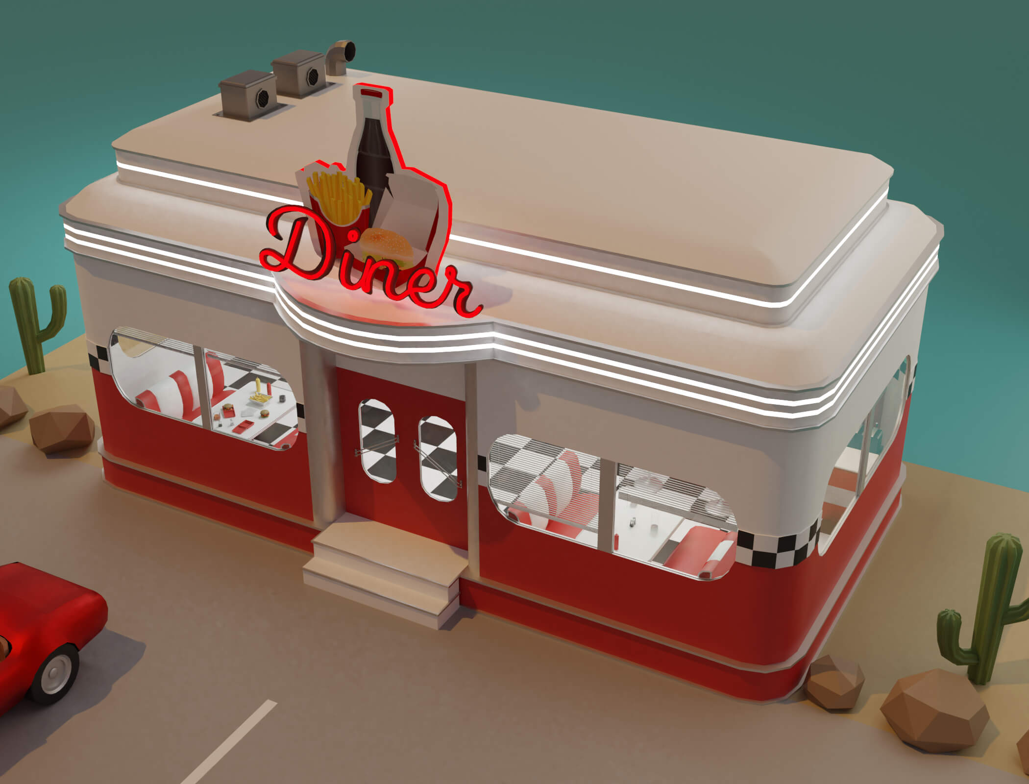 American Diner Exterior & Interior - 3D Model by ApprenticeRaccoon