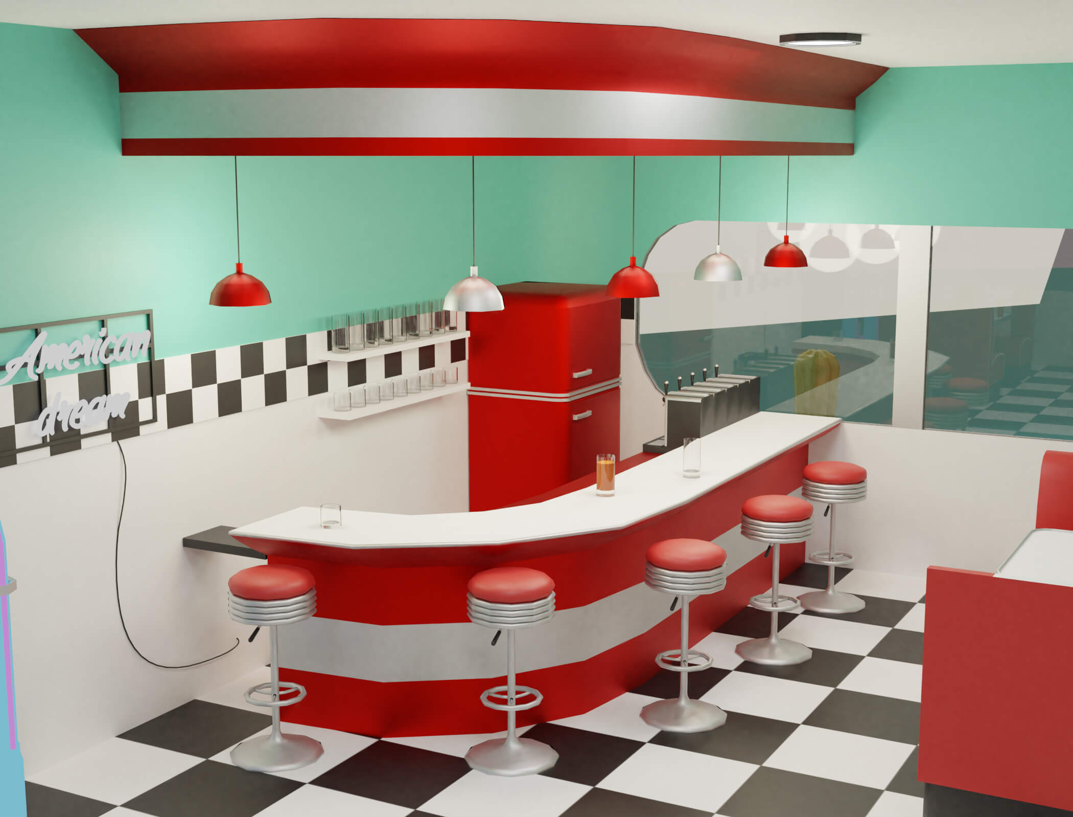 American Diner Exterior & Interior - 3D Model by ApprenticeRaccoon