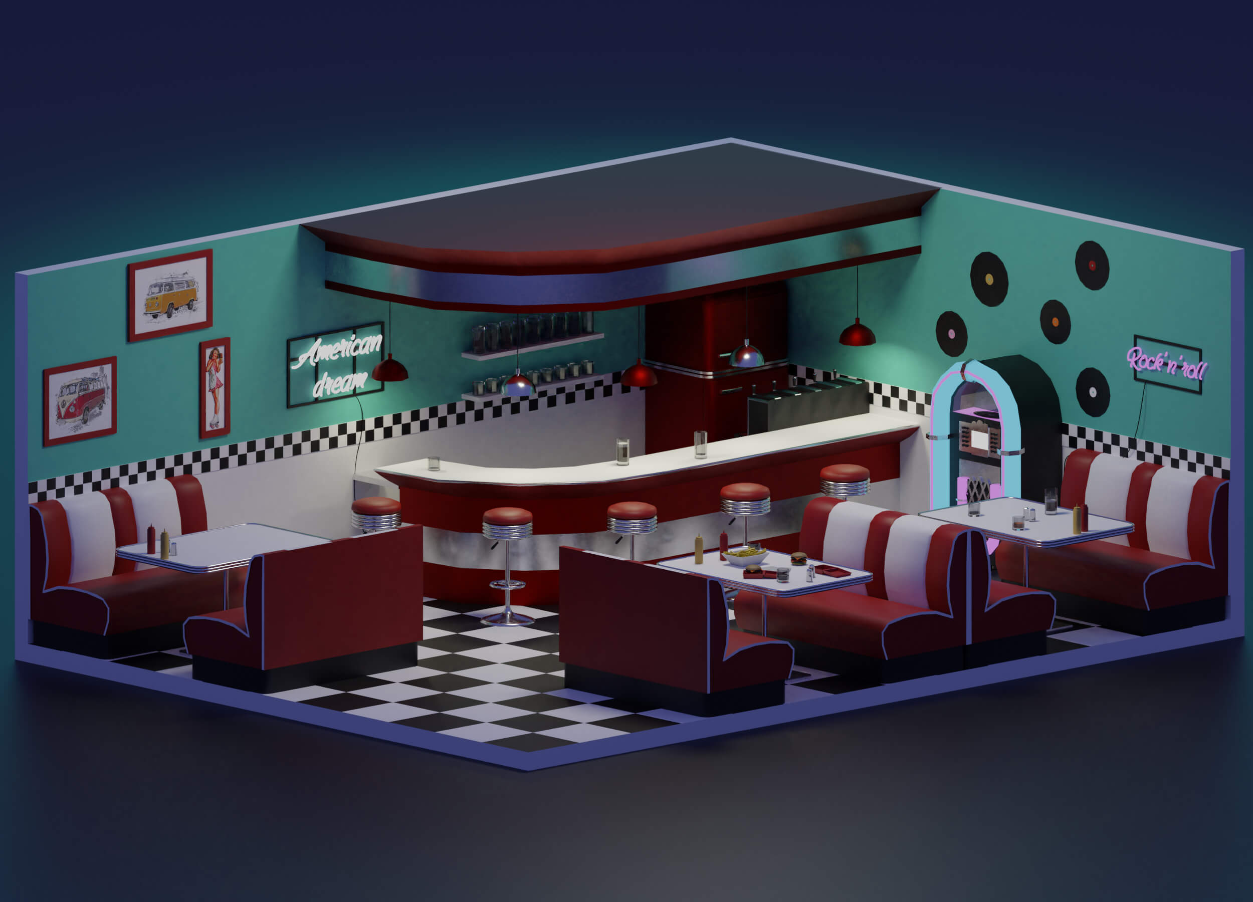 American Diner Interior - 3D Model by ApprenticeRaccoon
