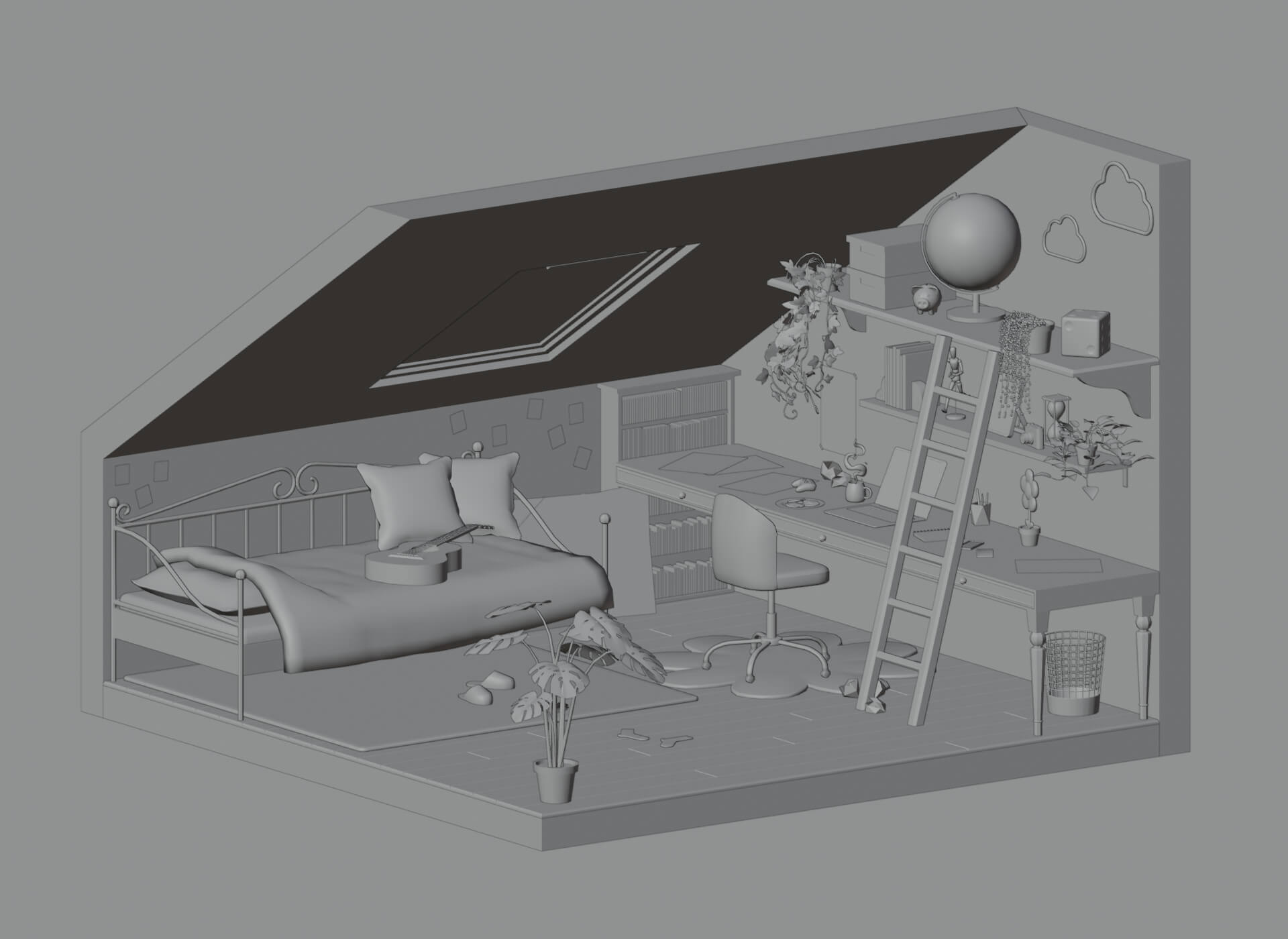 Attic Bedroom - 3D Model by ApprenticeRaccoon