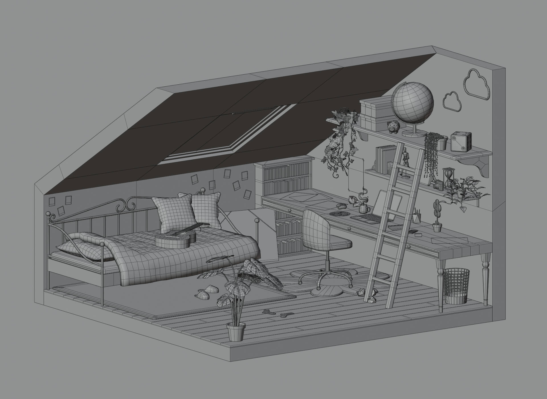 Attic Bedroom - 3D Model by ApprenticeRaccoon