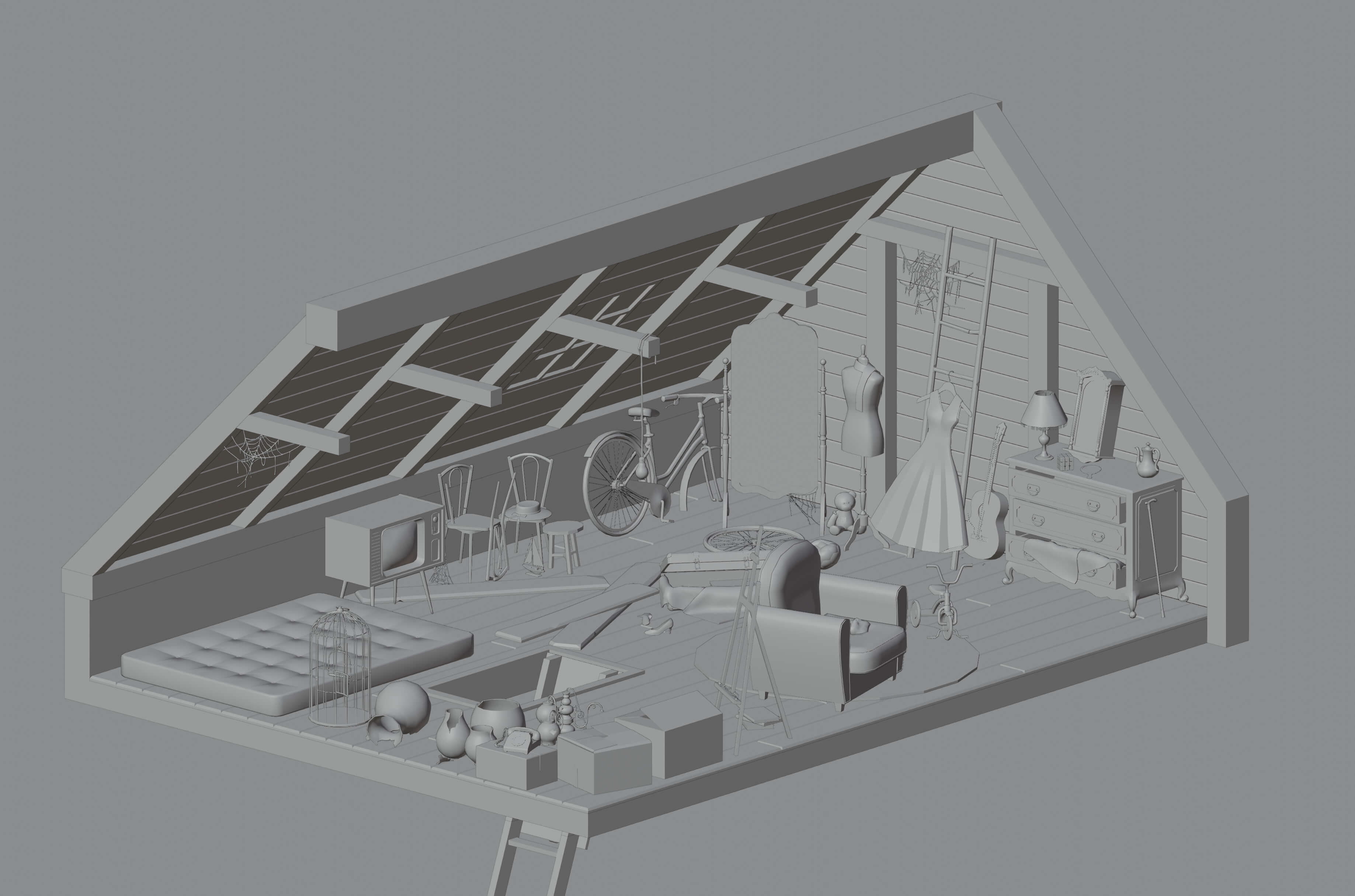 Attic - Furniture 3D Model by ApprenticeRaccoon