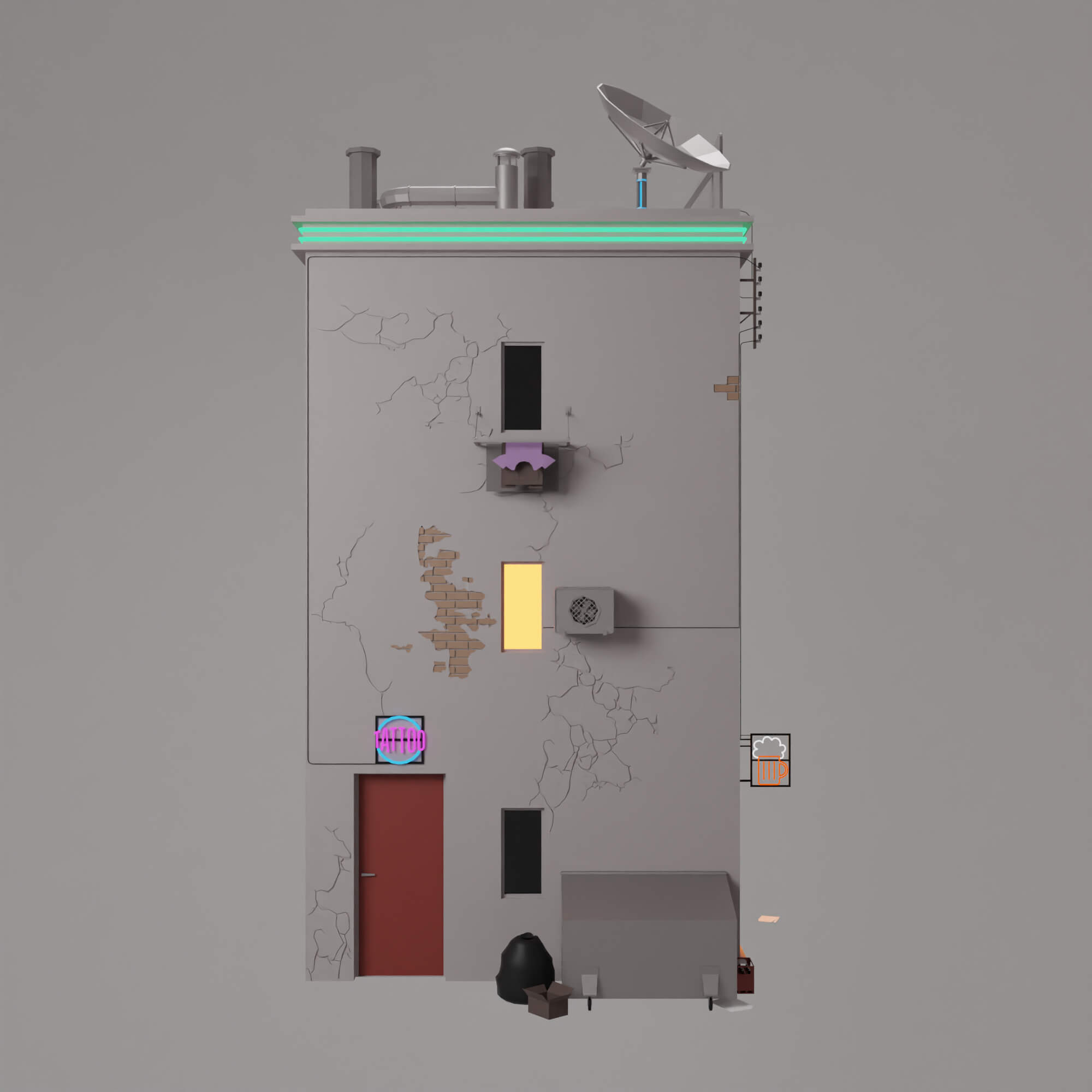 Building Cyberpunk - 3D Model by ApprenticeRaccoon