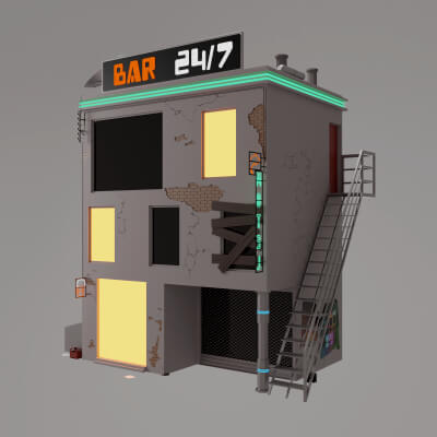 Building Cyberpunk - 3D Model by ApprenticeRaccoon