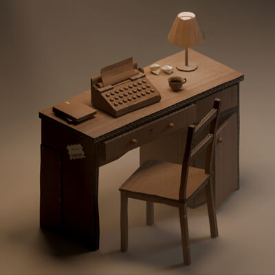 Cardboard Writer's Office - 3D Model by ApprenticeRaccoon