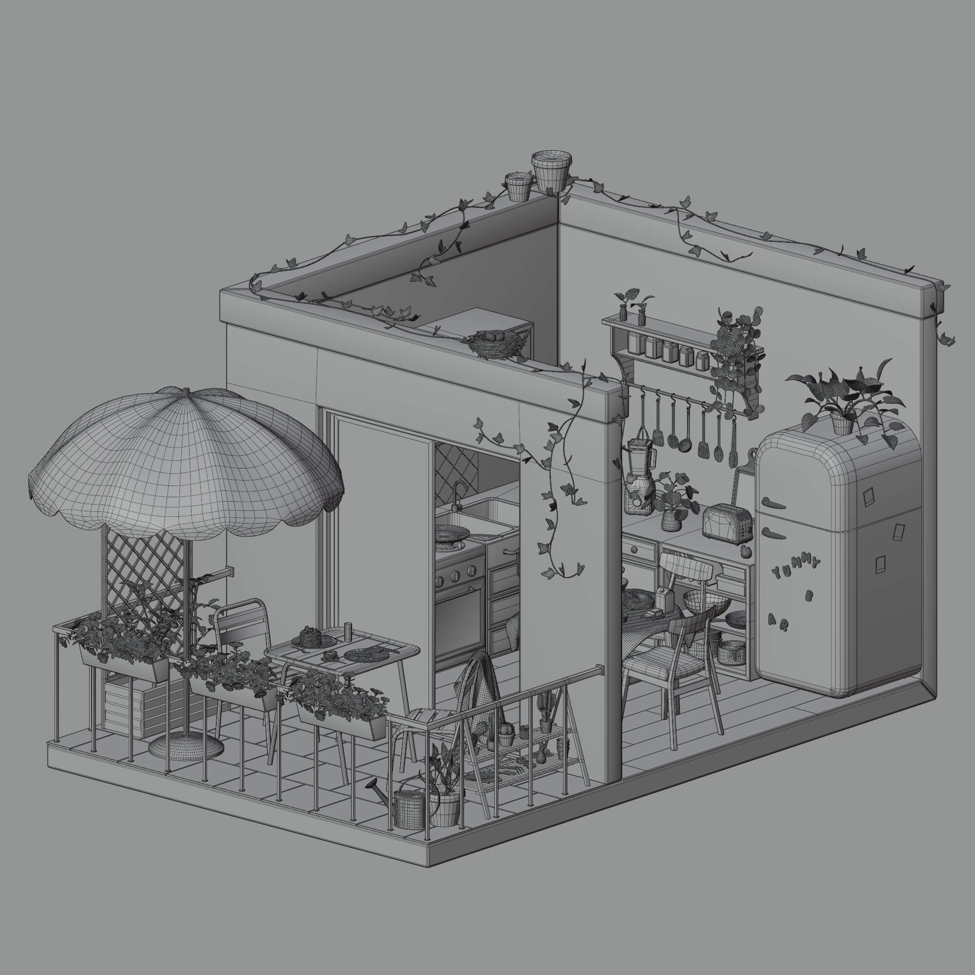 Kitchen and Balcony - 3D Model by ApprenticeRaccoon