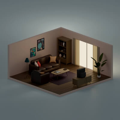 Living-Room with TV 3D Model by ApprenticeRaccoon