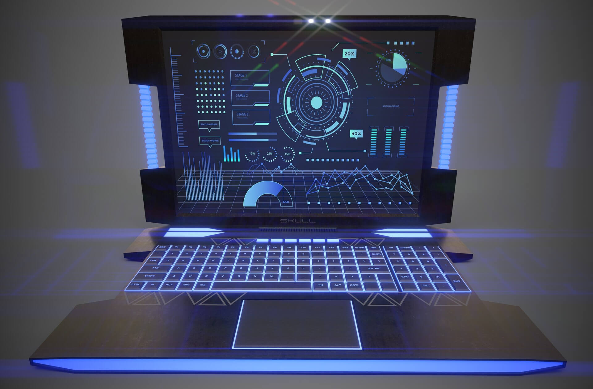 Laptop Skull 3D Render, Digital Art by ApuArt